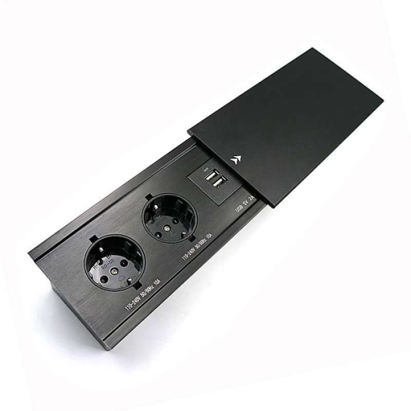 Promo Table Power Outlet Black Minimalist Slide Stop Kontak Meja Diskon ...