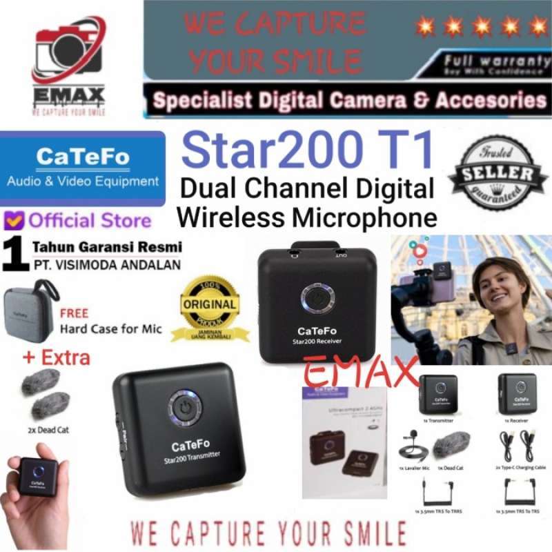 Promo Catefo Star200 T2 / T1 Dual Channel Wireless Mic Non Godox M2 Boya Wm4 - Star200 T1 Diskon ...