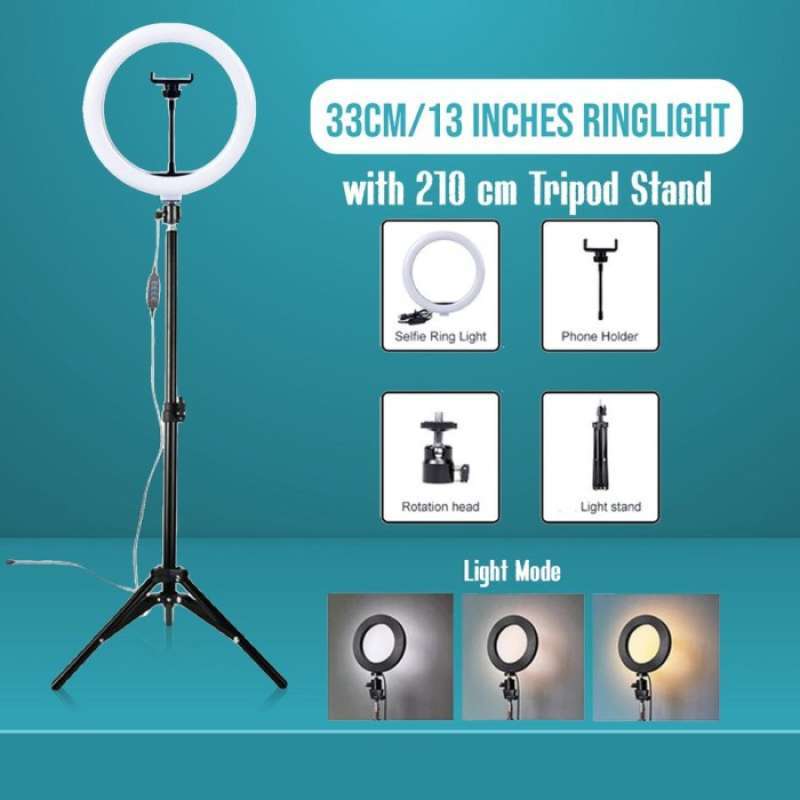 Jual Led Ring Light 33cm Tripod Besi 2.1m Paket Lengkap Cocok Tiktokers ...