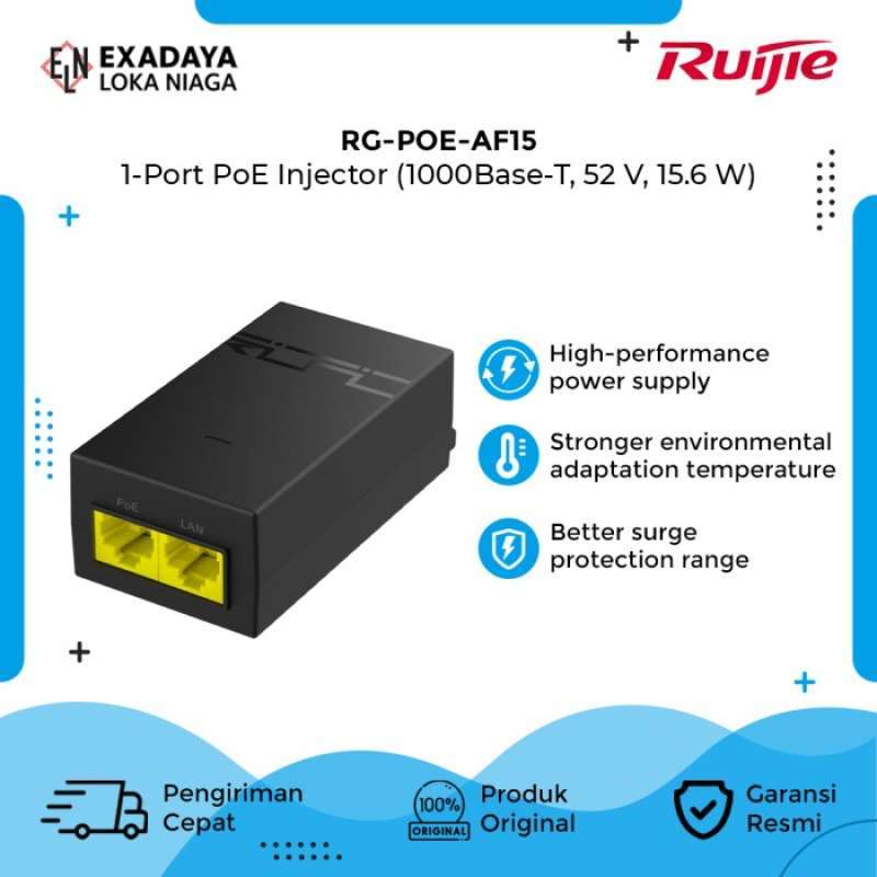 Promo Ruijie Rg-poe-af15 , Poe Injector Gigabit 802.3af Dc 52v/0.30a ...