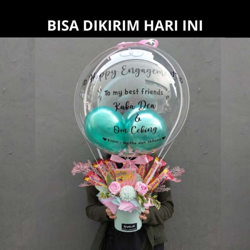 Promo Bouquet Balon/buket Balon Box Isi Beng-beng Dan Pocky (+ Bunga ...