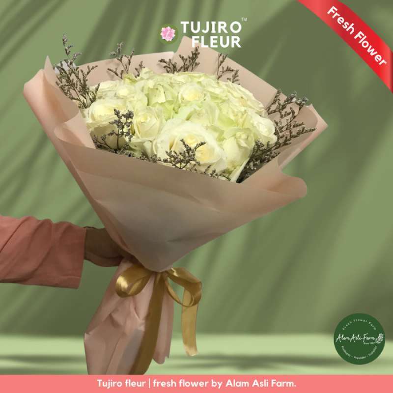 Promo 20 Tangkai Buket Bunga Mawar Putih Segar, White Rose Fresh ...