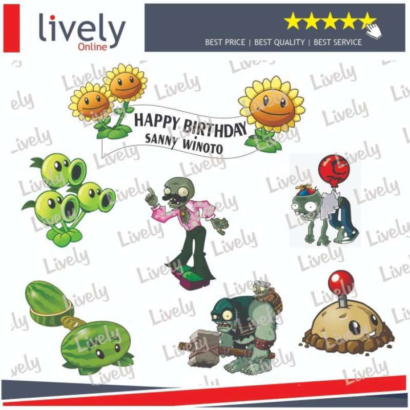 Promo Cake Topper Hbd Happy Birthday Nama Plant Vs Zombie Set Diskon 23 ...