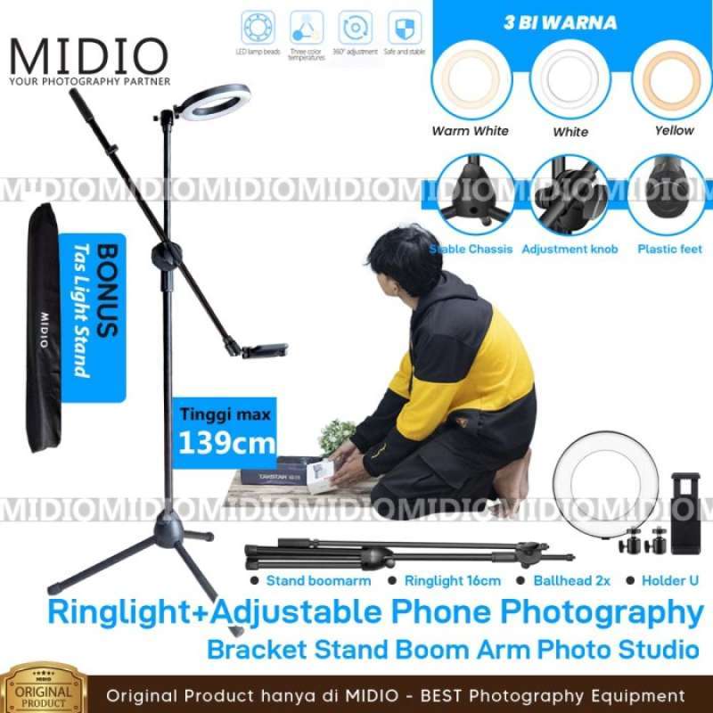 Jual Overhead Tripod Midio Spc04 Tripod Plus Ringlight Midio + Holder ...