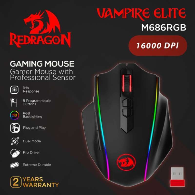 Promo 100% Produk Ori Redragon Wireless Gaming Mouse Rgb Vampire Elite ...