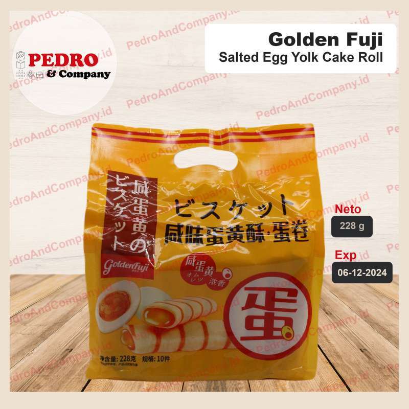 Jual Golden Fuji Salted Egg Yolk Cake Roll 228 Gram 10 Pc Biskuit ...