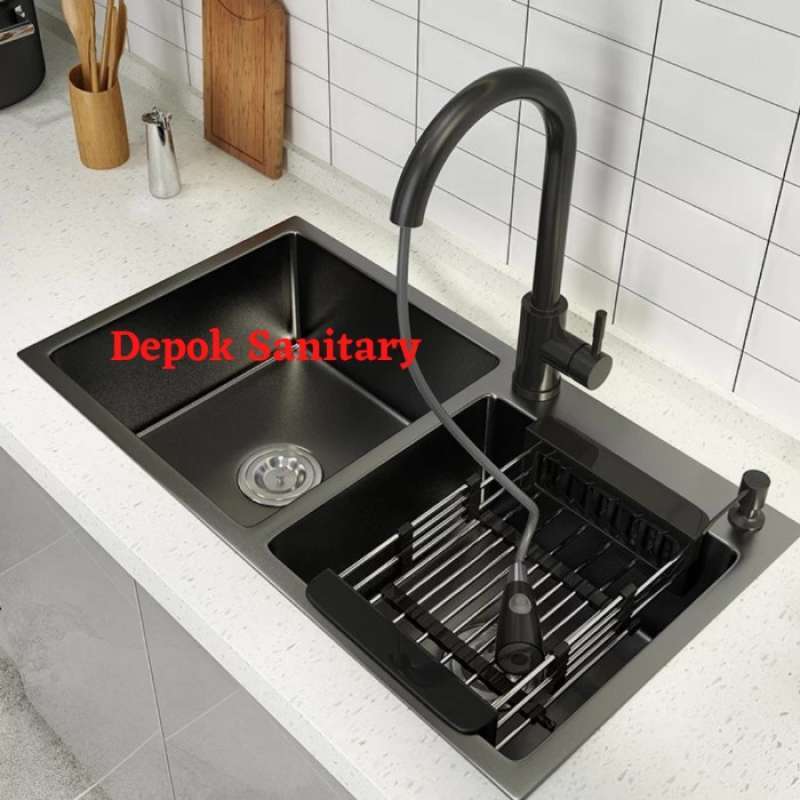 Promo Paket Kitchen Sink Stainless 8245 Black Hitam/ Kitchen Sink 8245 ...
