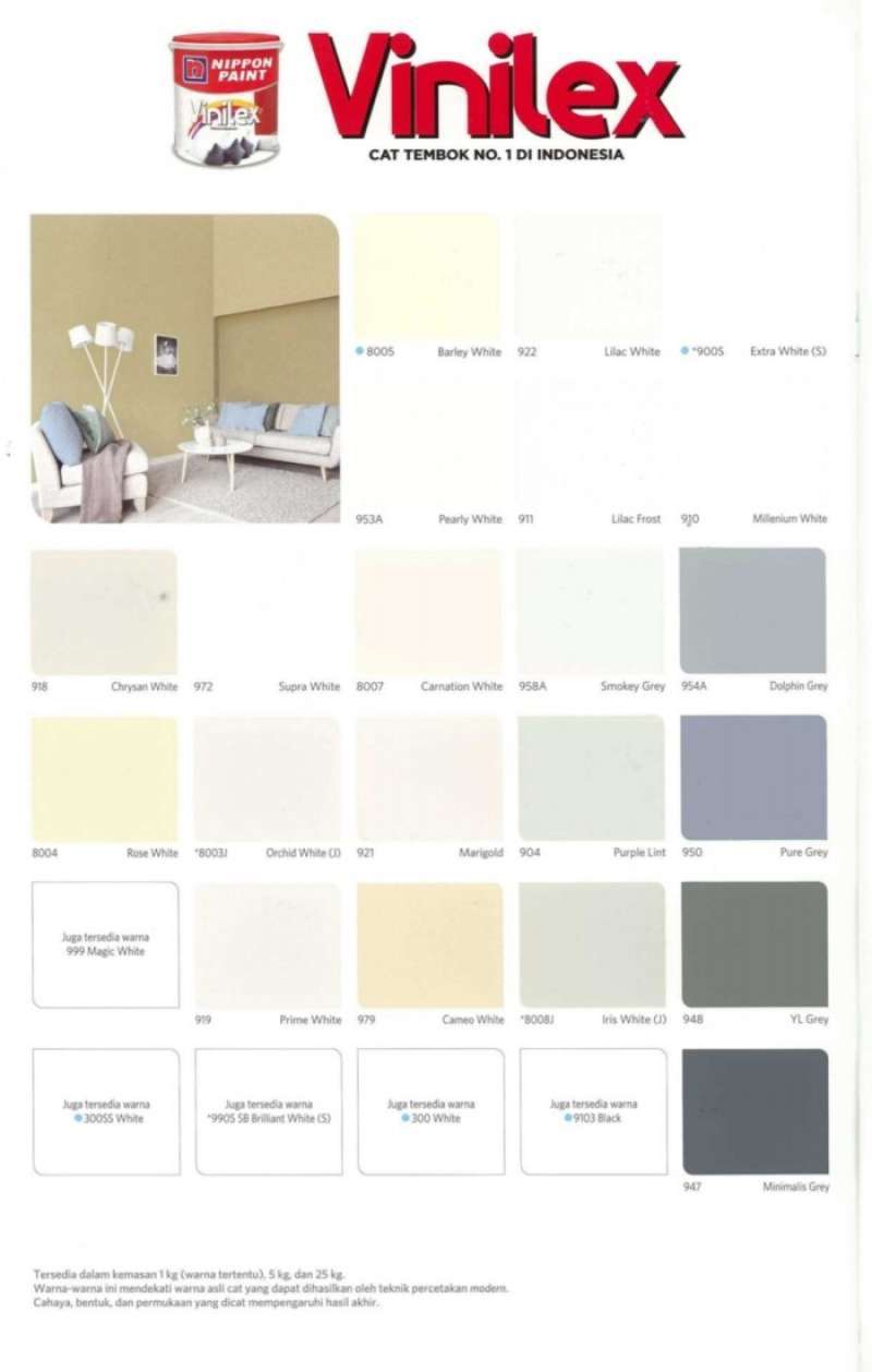 Promo Cat Tembok Vinilex Pail 25kg - Nippon Paint Vinilex - 8006 Lily ...