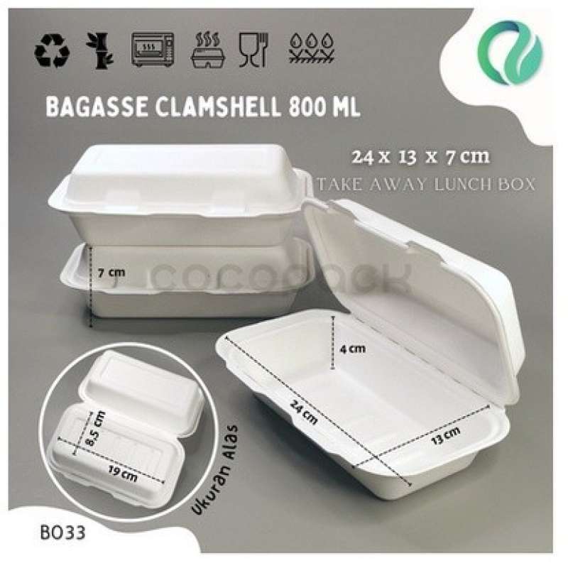 Jual Sale Tempat Makan Kotak Bagasse Clamshell Take Away Box 800ml 25 Pcs Di Seller Shin Store ...