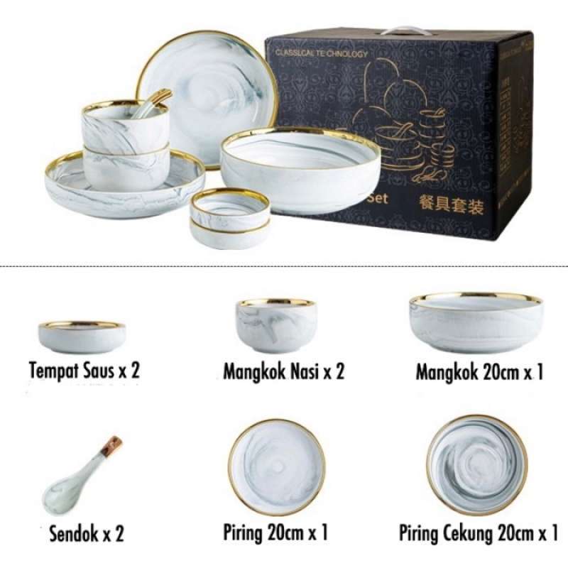 Jual Marble Grey Ceramic Plate Set Piring Keramik Abu Marmer Di Seller Shin Store - Cengkareng ...