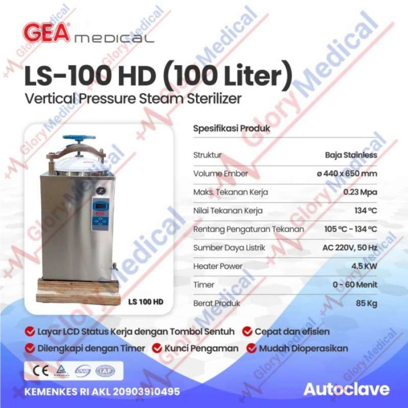 Promo Autoclave 100 Lt Liter Gea Ls 100 Hd Ls-100hd Lcd Display Diskon 33% Di Seller Lucky_vania ...