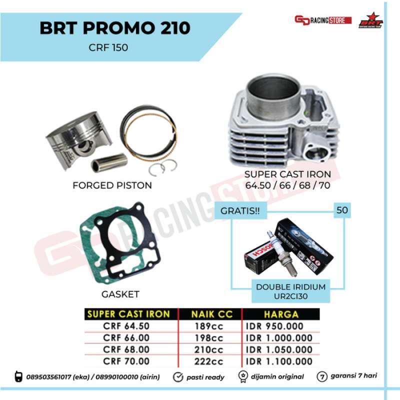 Promo Brt Promo 210 Crf 150 Bore Up Blok Cast Iron - Piston - Piston 66.00 Multicolor Diskon 26% ...