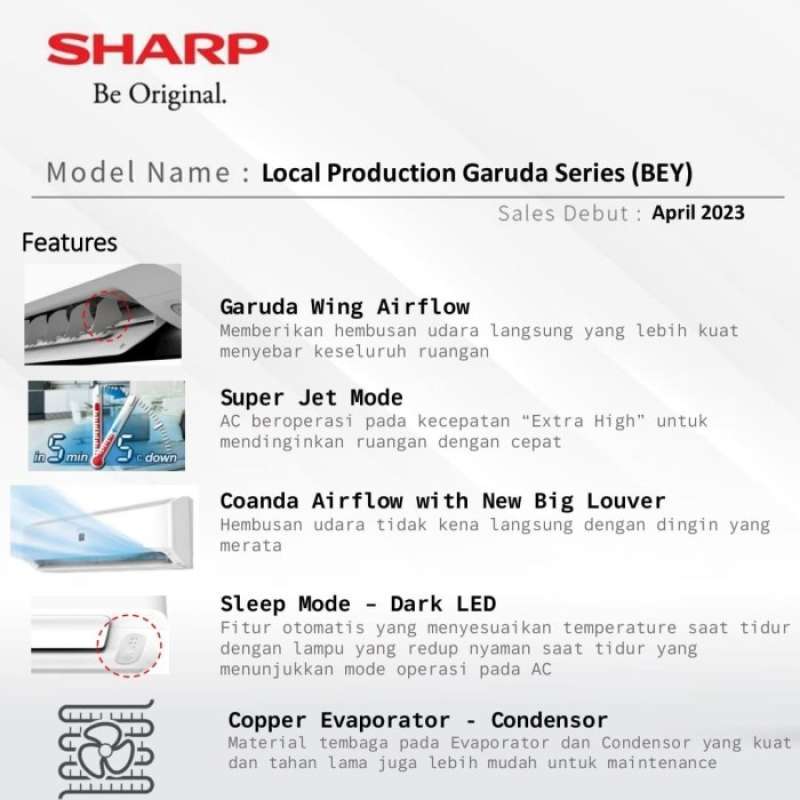 Promo Ac Sharp Ah-a 5 Zcyn 1/2 Pk Ah-a 5 Zcyn Low Watt + Pasang ...