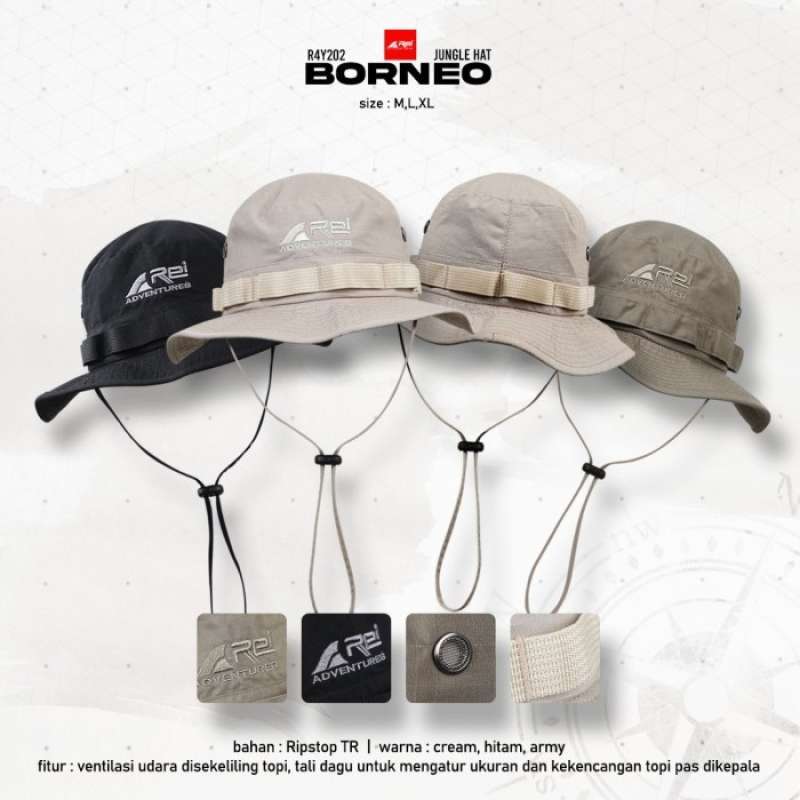 Jual Topi Rimba / Jungle Hat Pria Borneo Arei Outdoorgear - Cream M Di ...