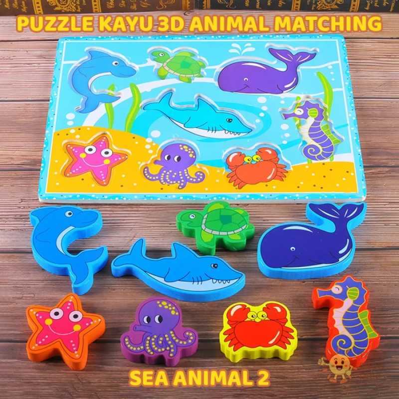 Promo Mainan Anak Puzzle Kayu 3d Animal Matching Edukasi Basic Wooden - Transrt 2 - Sea Animal 2 ...