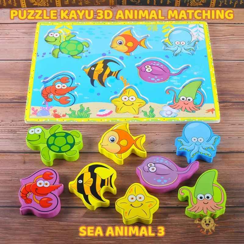 Promo Mainan Anak Puzzle Kayu 3d Animal Matching Edukasi Basic Wooden - Transrt 2 - Sea Animal 3 ...