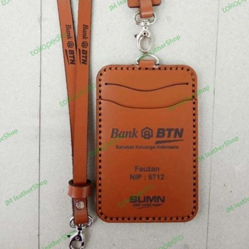 Jual Lanyard Btn / Card Holder Bank Btn / Name Tag Kulit Asli Logo Bank ...