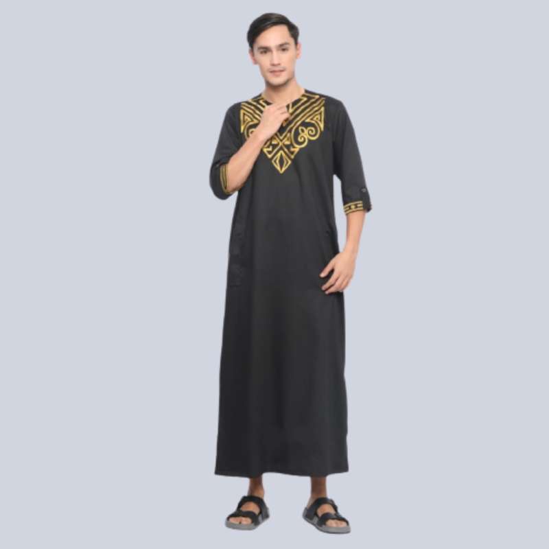 Jual Kawan Muslim-jubah Pria Gamis Pria Dewasa Remaa Bordir Dada Lengan Pendek 3/4 Fashiom ...