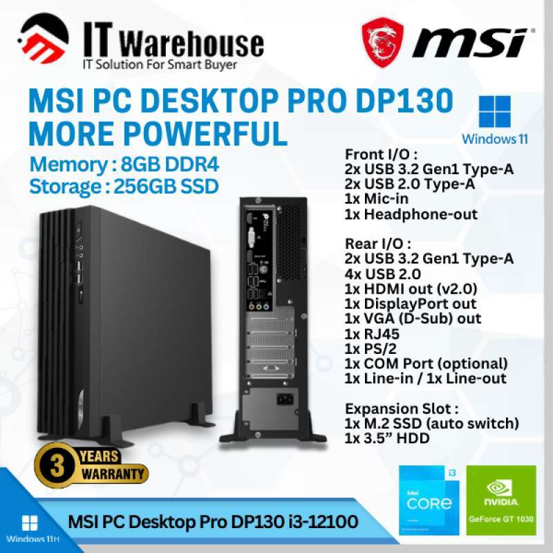Promo Msi Pc Desktop Pro Dp130-vga I3-12100 8gb /256gb/gt1030 2gb/w11 ...