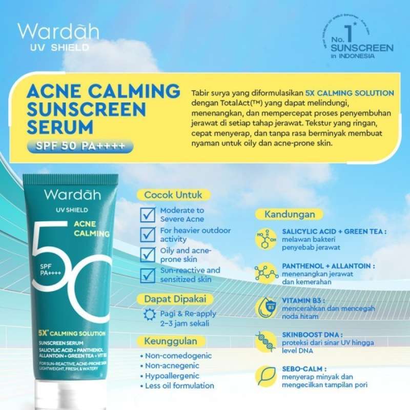 Jual Wardah Uv Shield Acne Calming Sunscreen Serum Spf 50 Pa++++ / New - Suns Moist Spf35 Di ...