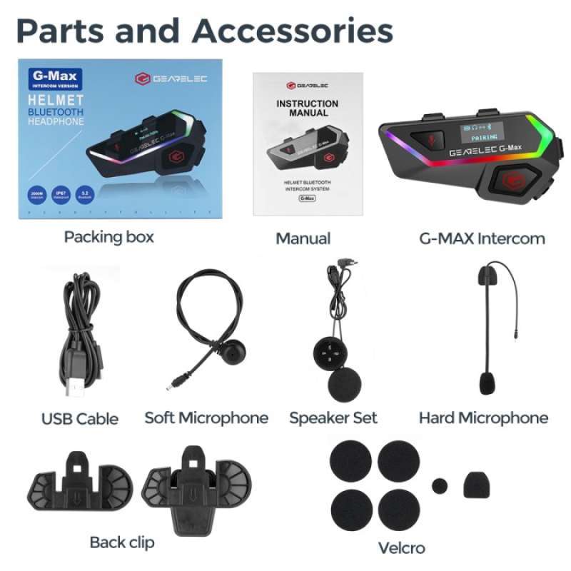 Jual G-max Bluetooth Headset Helm Sepeda Motor 6 Orang Intercom 2000m ...