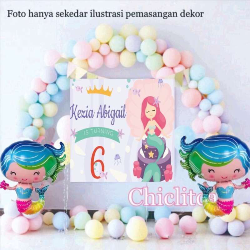 Jual Paket Set Balon Mermaid Backdrop Banner Ulang Tahun Birthday ...