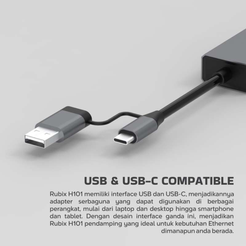 Promo Usb Hub Digital Alliance Rubix H101 Ethernet Adaptor Gigabit Lan Type A / C To Rj45 1000 ...