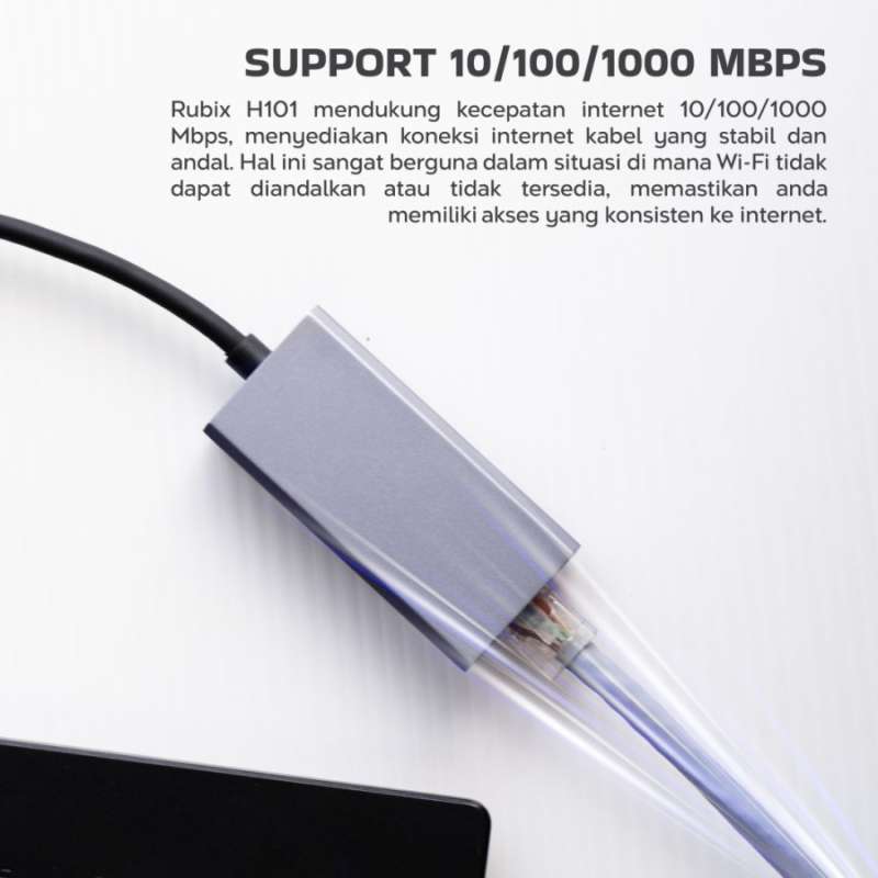Promo Usb Hub Digital Alliance Rubix H101 Ethernet Adaptor Gigabit Lan Type A / C To Rj45 1000 ...