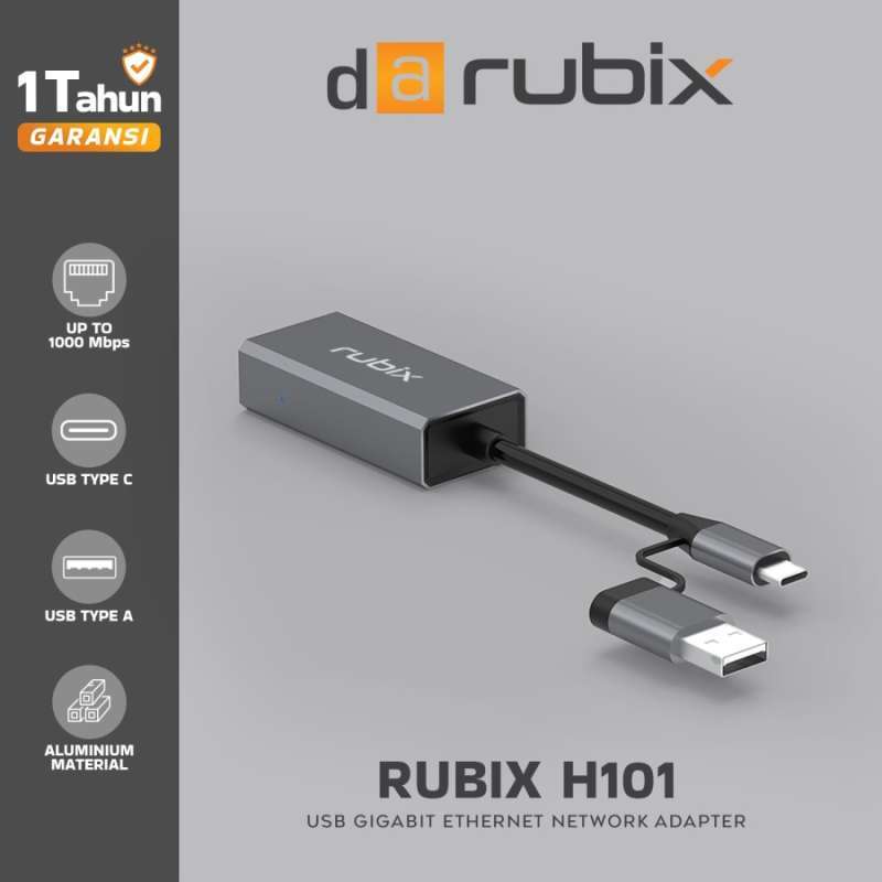 Promo Usb Hub Digital Alliance Rubix H101 Ethernet Adaptor Gigabit Lan Type A / C To Rj45 1000 ...
