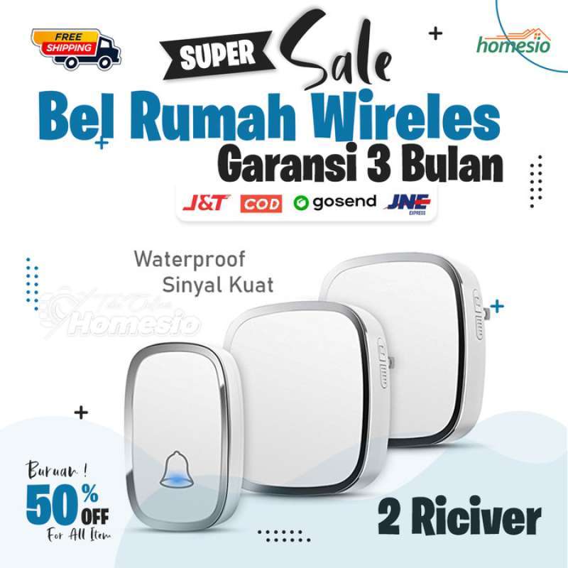 Jual Bel Rumah Wireless Waterproof Pintu 2 Receiver 36 Nada Tanpa Kabel ...