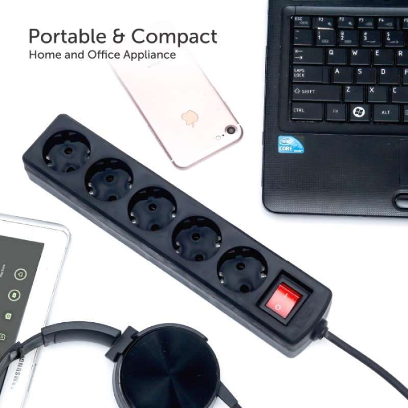 Jual Tera Stop Kontak Hitam Cable Extension 5 Sockets - Black Di Seller ...