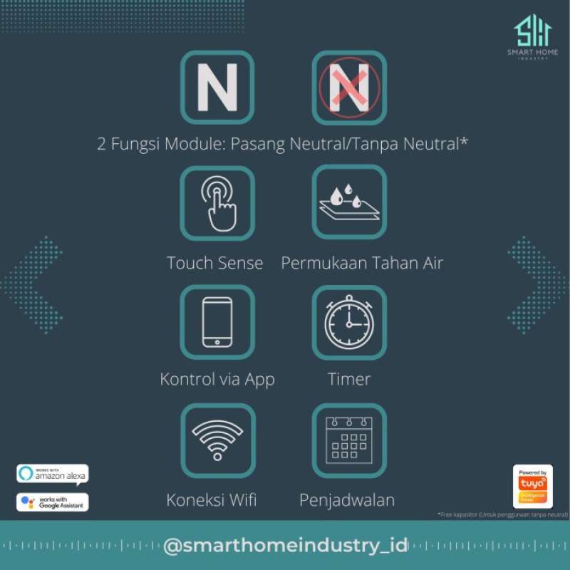 Jual Smart Wall Switch No Neutral 2 Gang Tanpa Netral Touch Screen Tuya ...