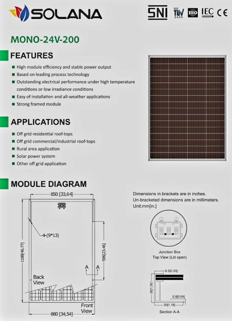 Jual Solar Panel Solana Monocrystaline Panel Surya 200 Wp Excellent ...