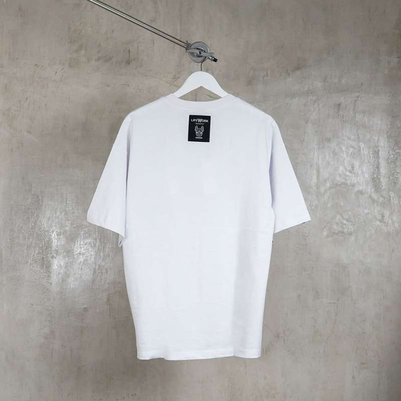 Promo Kaos Life Work Logo Box Radog Pattern Black White Tshirt 100% ...