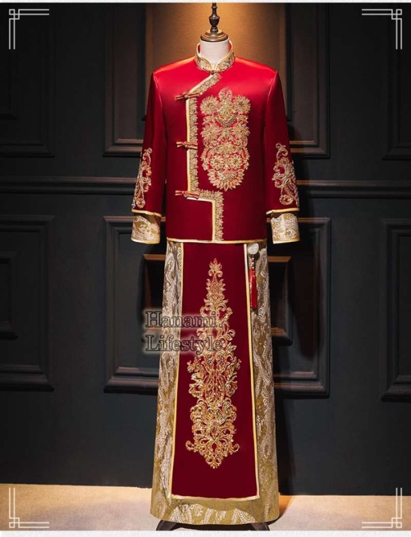 Jual Cheong Sam Pria Chinese Baju Sangjit Merah Set Xincia Cheongsam ...