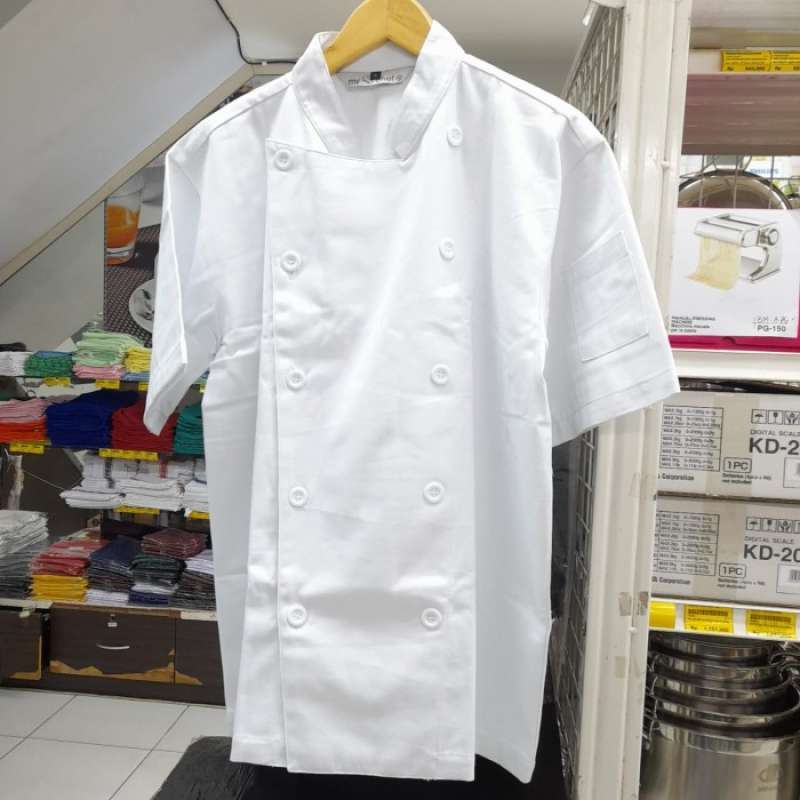Jual Mychef Short Sleeve Coat / Baju Koki Lengan Pendek, Putih #ssj01 ...