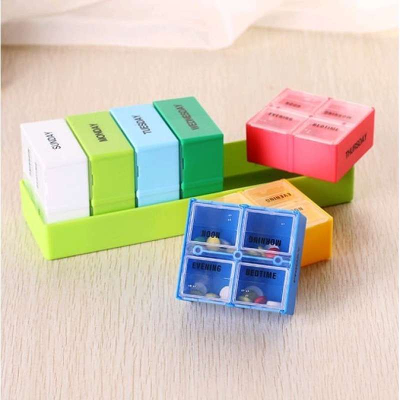 Promo Kotak / Tempat Obat 7-hari / 7-warna / 28-kotak (model Rak Buku ...