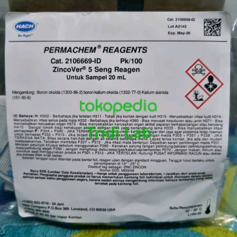 Promo Hach 2106669 Zincover 5 Zinc Reagent Powder Pillows 20 Ml Diskon ...