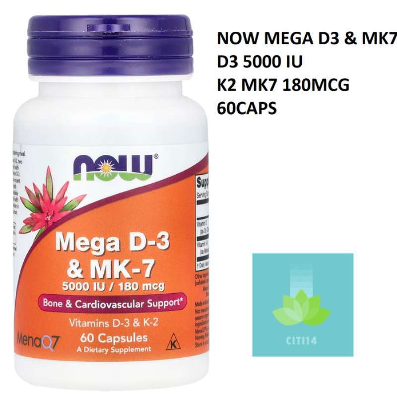 Promo Now Foods Mega D3 Mk7 5000 Iu / 180 Mcg Vitamin D3 K2 Mk7 60caps ...