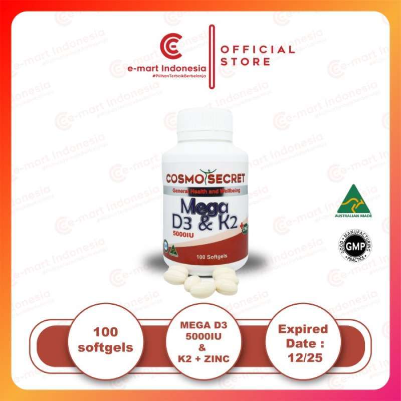 Promo Cosmo Secret Mega D3 5000iu & K2 + Zinc 100 Softgels Original ...