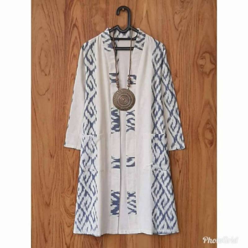 Jual Long Outer Cardigan Kimono Batik Tenun Paruki Putih Elegant - M Di ...
