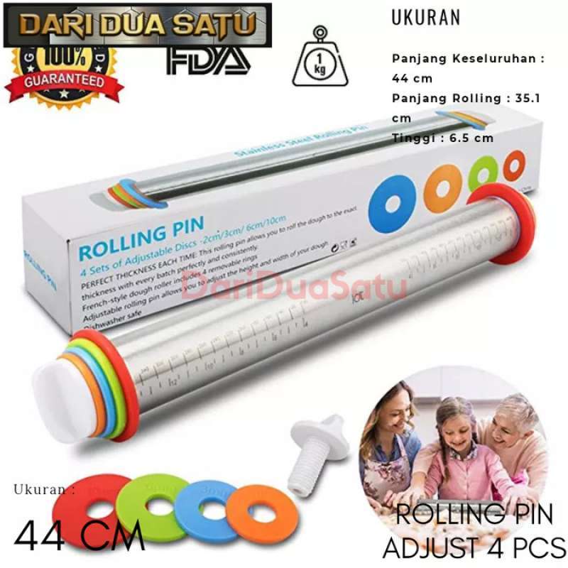 Jual Rolling Pin Adjustable Stainless Gilingan Adonan 4 Ketebalan Di ...