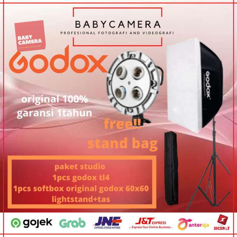 Promo Paket Godox Tl-4/tl4 4socket Lampu + Softbox 40x40 + Lighstand Dx Pr0 Diskon 23% Di Seller ...