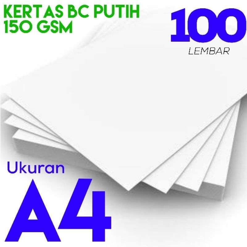Jual Paling Murah [100 Lbr] Kertas Bc Putih 150 Gsm Ukuran A4 | Isi 100 ...