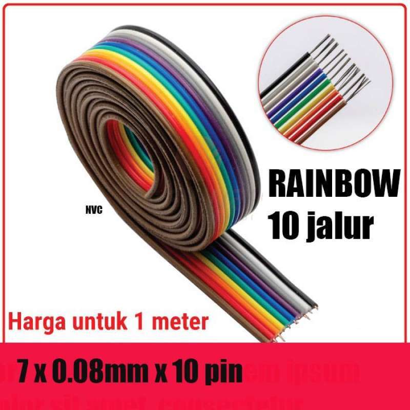 Promo Kabel Pelangi 10p Antel 10 Pin Per 1 Meter / 1 Roll Rainbow Flat ...