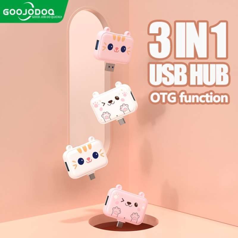 Promo Goojodoq Cute Animal Series 3-in-1 Usb Type-c Male Otg - White A ...