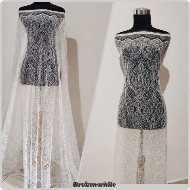 Jual Kain Brokat Chantilly Lace Panel, Brukat Chantily - Creamy Gold Di ...