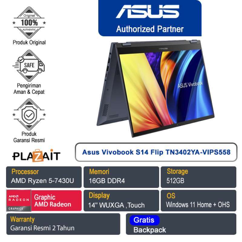 Jual Asus Vivobook S14 Flip Tn3402ya-vips558 /amd Ryzen 5-7430u/16gb ...