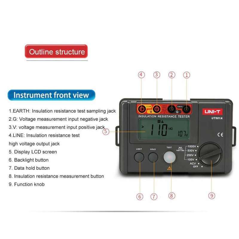 Jual Digital Insulation Resistance Voltage Tester 100-1000 V Ut501a ...