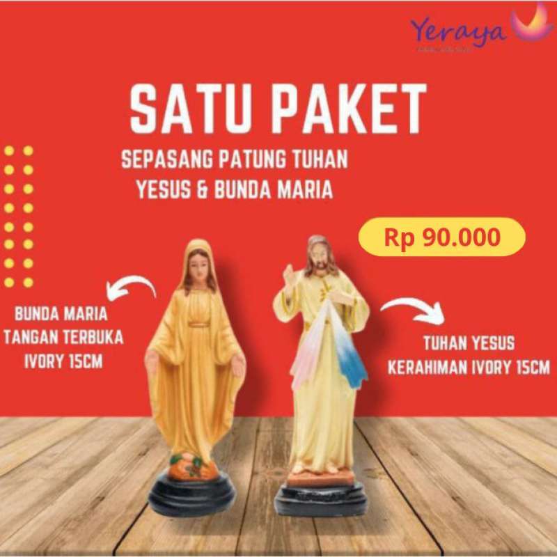 Promo Satu Paket Patung Rohani Tuhan Yesus Kerahiman& Bunda Maria Ivory ...